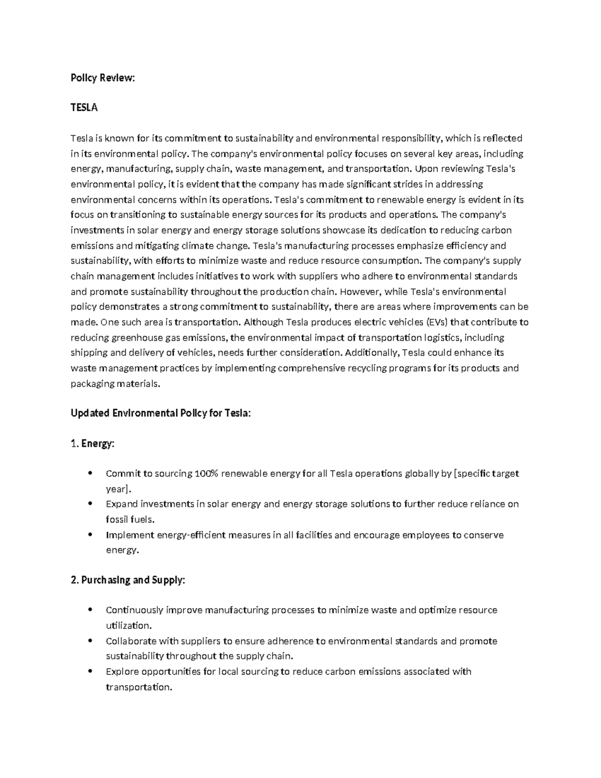 06 Activty 2 EMS - Activity - Policy Review: TESLA Tesla is known for ...