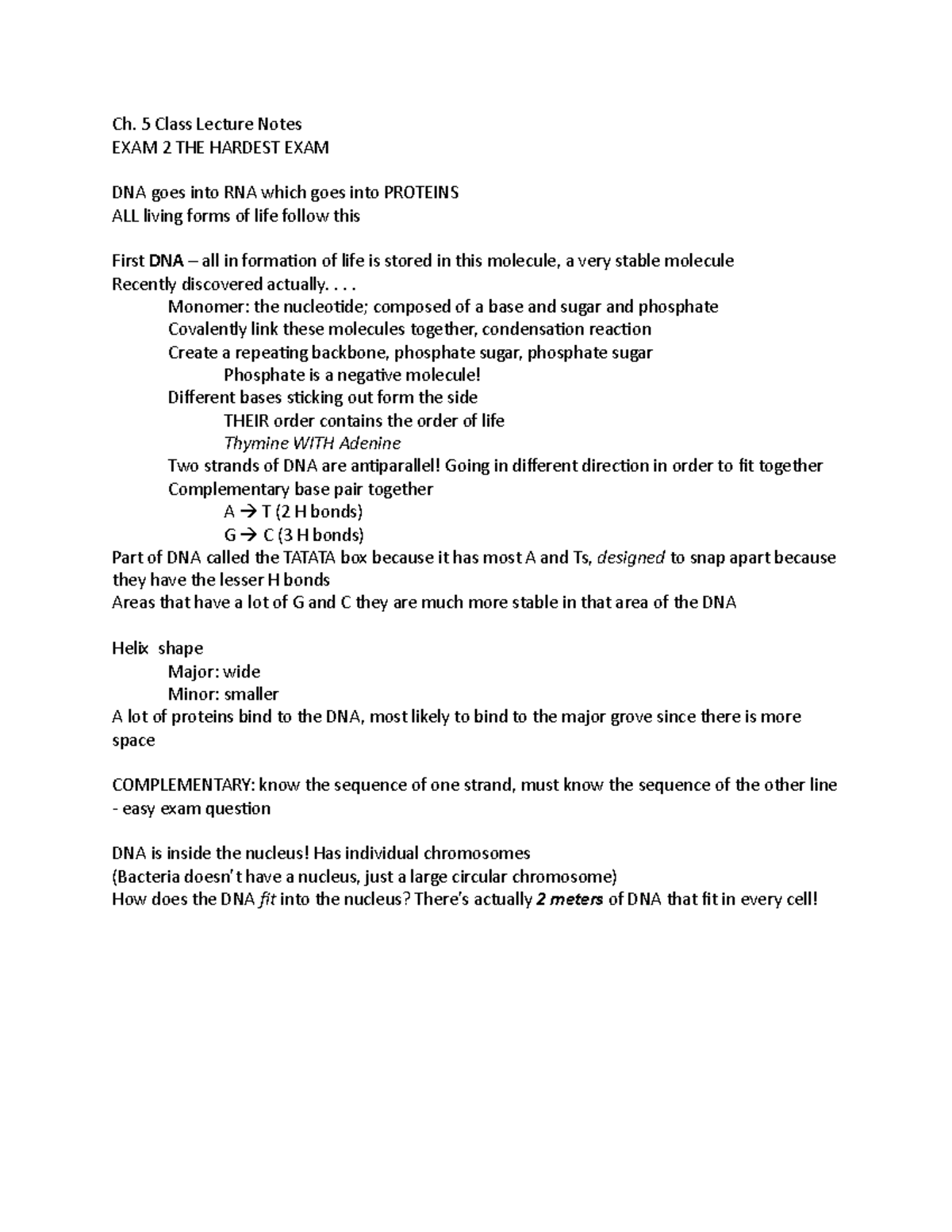 Cell Bio Ch. 5 Class Lecture Notes - Ch. 5 Class Lecture Notes EXAM 2 ...