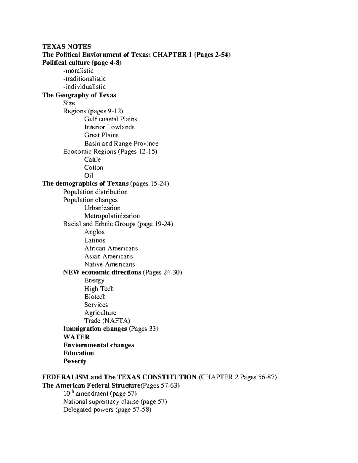 Texas 2306 Semester Notes - TEXAS NOTES The Political Enviornment of ...