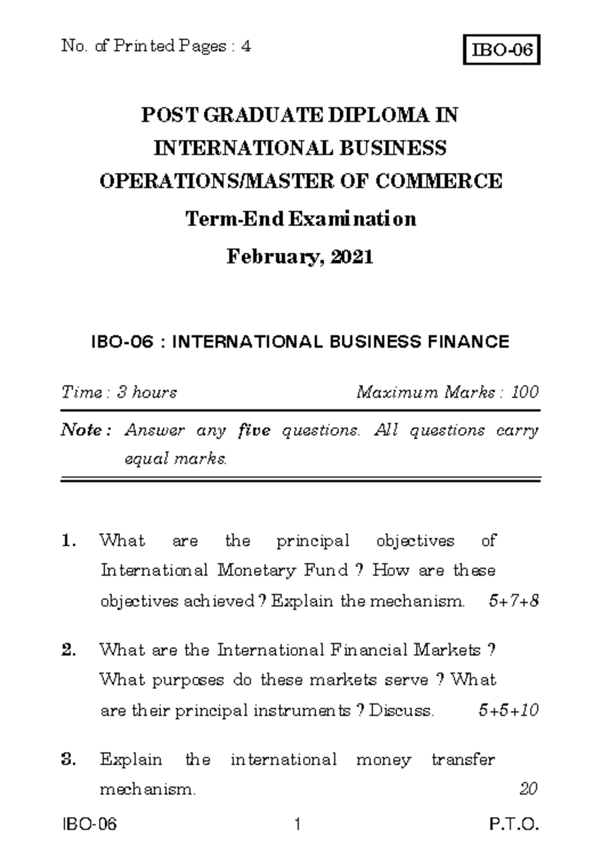 International business finance - IBO-06 1 P.T. IBO- POST GRADUATE DIPLOMA IN INTERNATIONAL ...