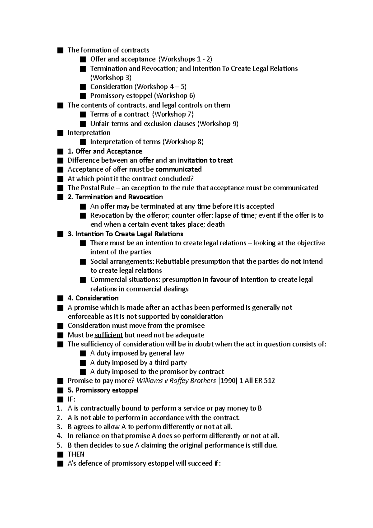 Contract LAW Revision - The formation of contracts Offer and acceptance ...
