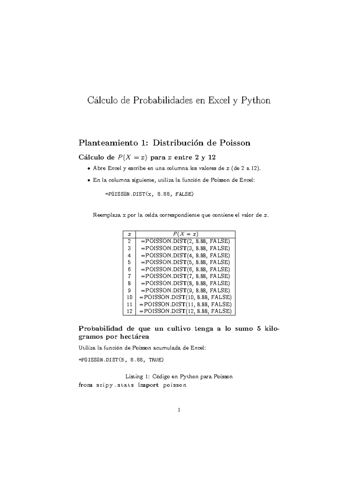 Estadistica - trabajo 2 - C ́alculo de Probabilidades en Excel y Python Planteamiento 1 ...