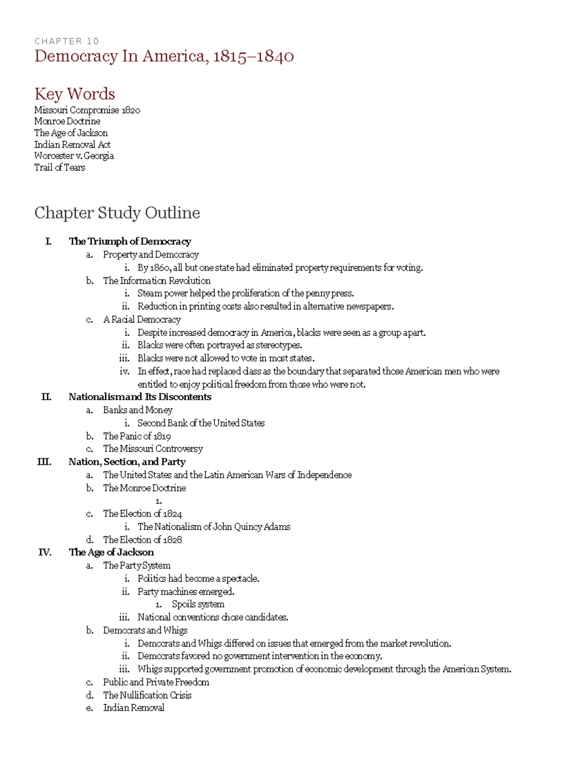 Chapter 10 Outline - quiz - CHAPTER 10 Democracy In America, Key Words ...