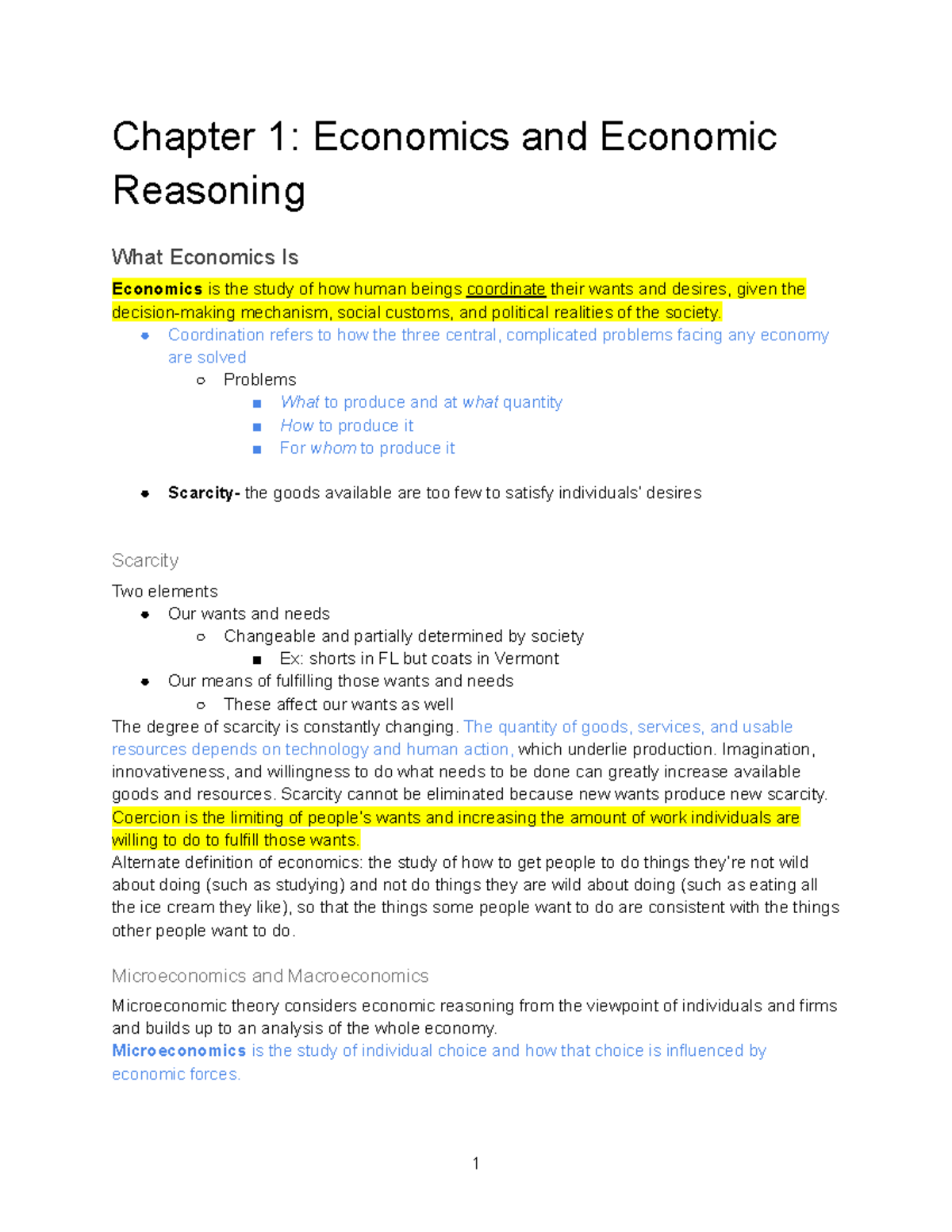 Reading Notes for Colander- ECON 2010 - Chapter 1: Economics and ...