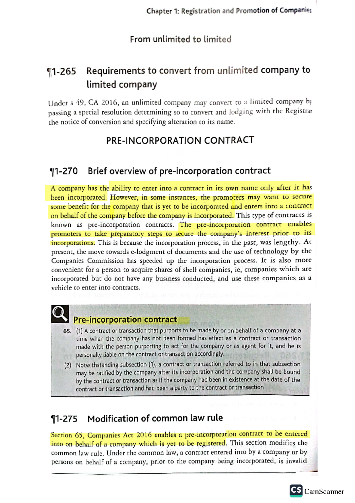 Pre incorporation 1 - ssfsfsfsf - Company Law I - CamScanner - Studocu