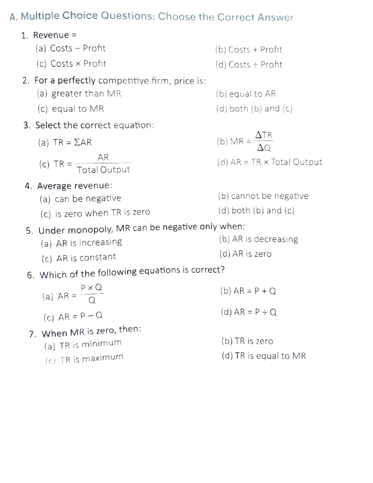 Objective questions of revenue - Bachelor of Commerce - Studocu