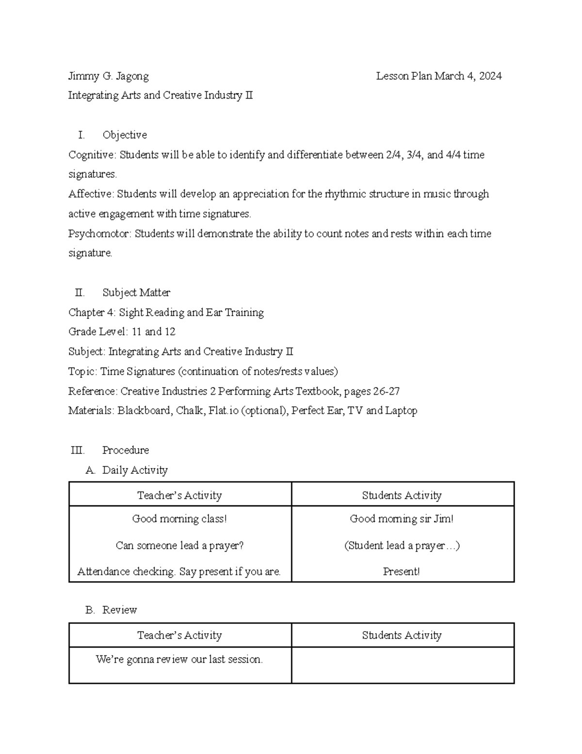 Day 2 and 3 Chapter 4 - Time Signatures - Jimmy G. Jagong Lesson Plan ...