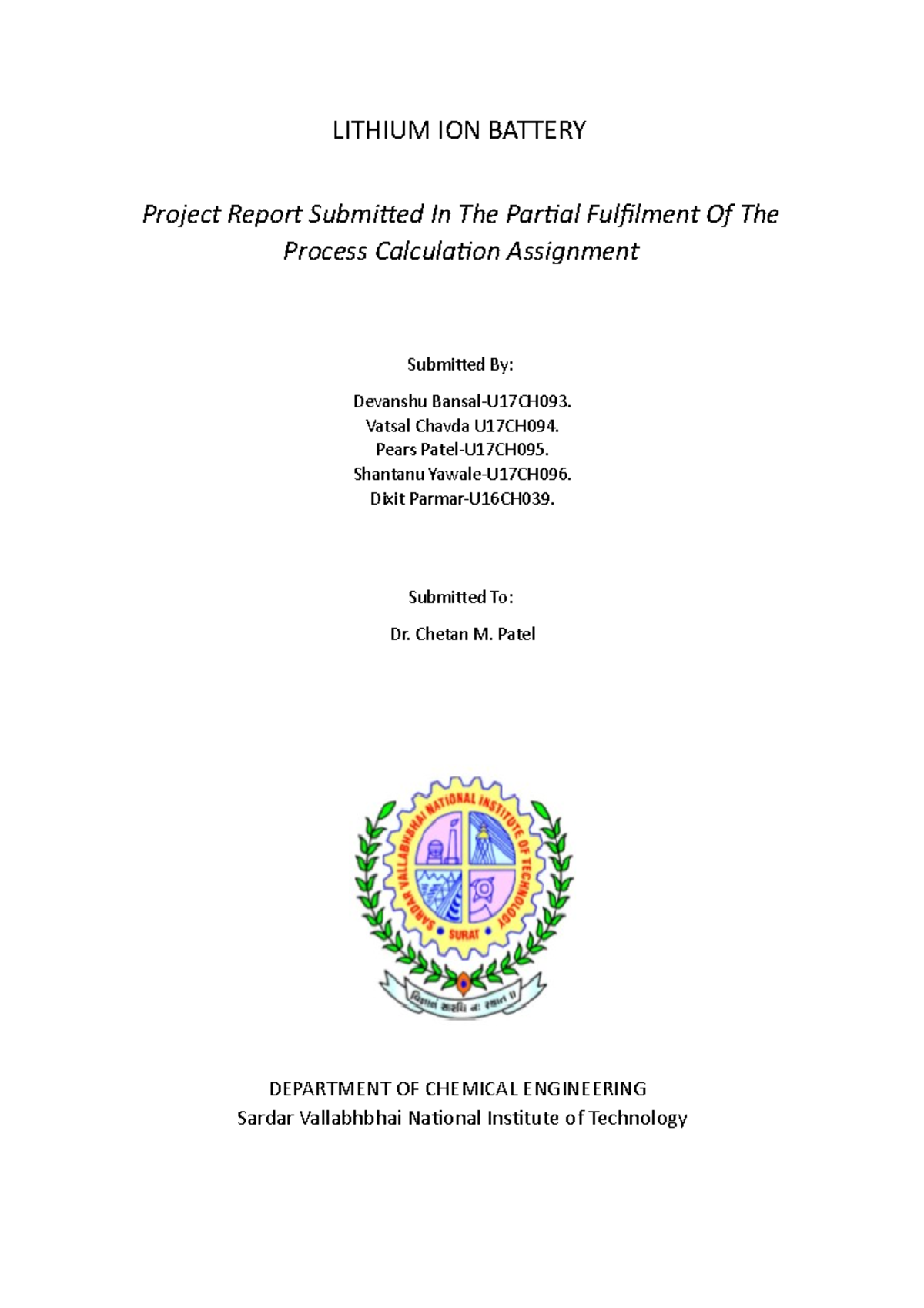 Li ion battery - LITHIUM ION BATTERY Project Report Submitted In The ...