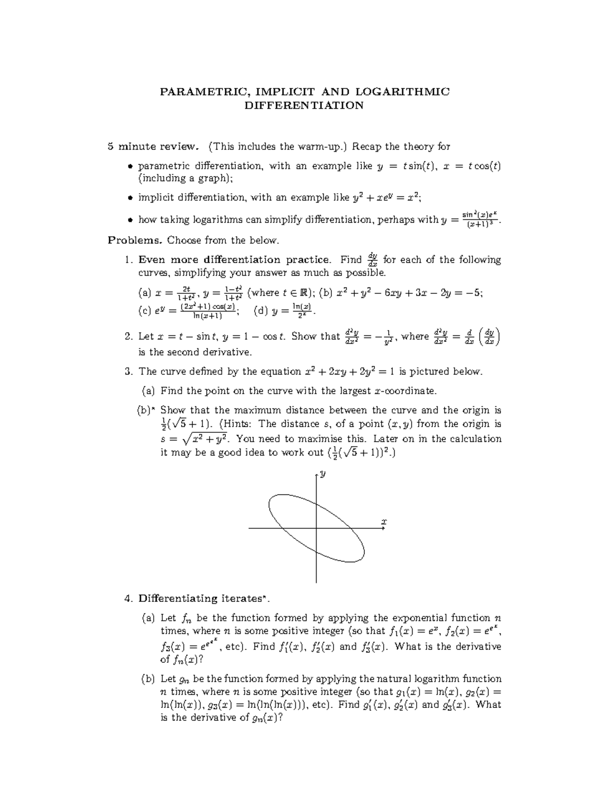 Paremetric Implicit and Logarithmic Differentiation - PARAMETRIC, IMPLICIT AND LOGARITHMIC - Studocu