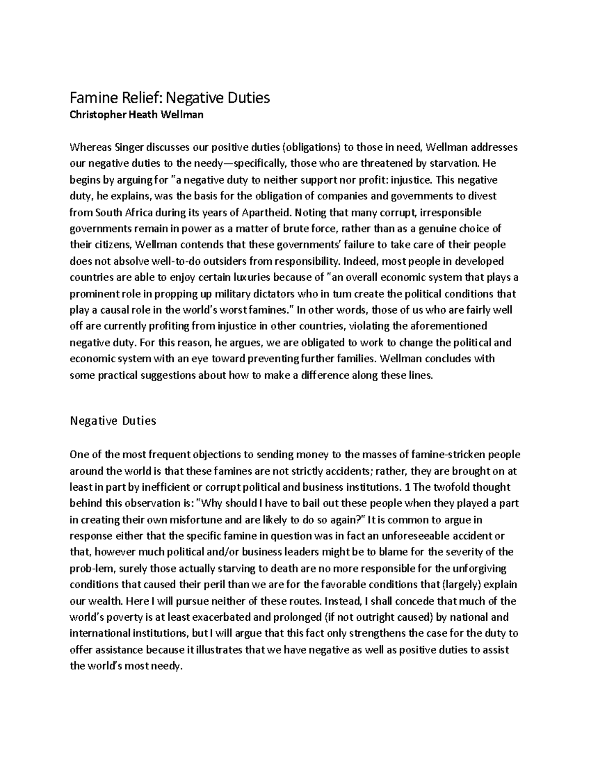 Wellman - Poverty Negative Duties - Final - Famine Relief: Negative ...