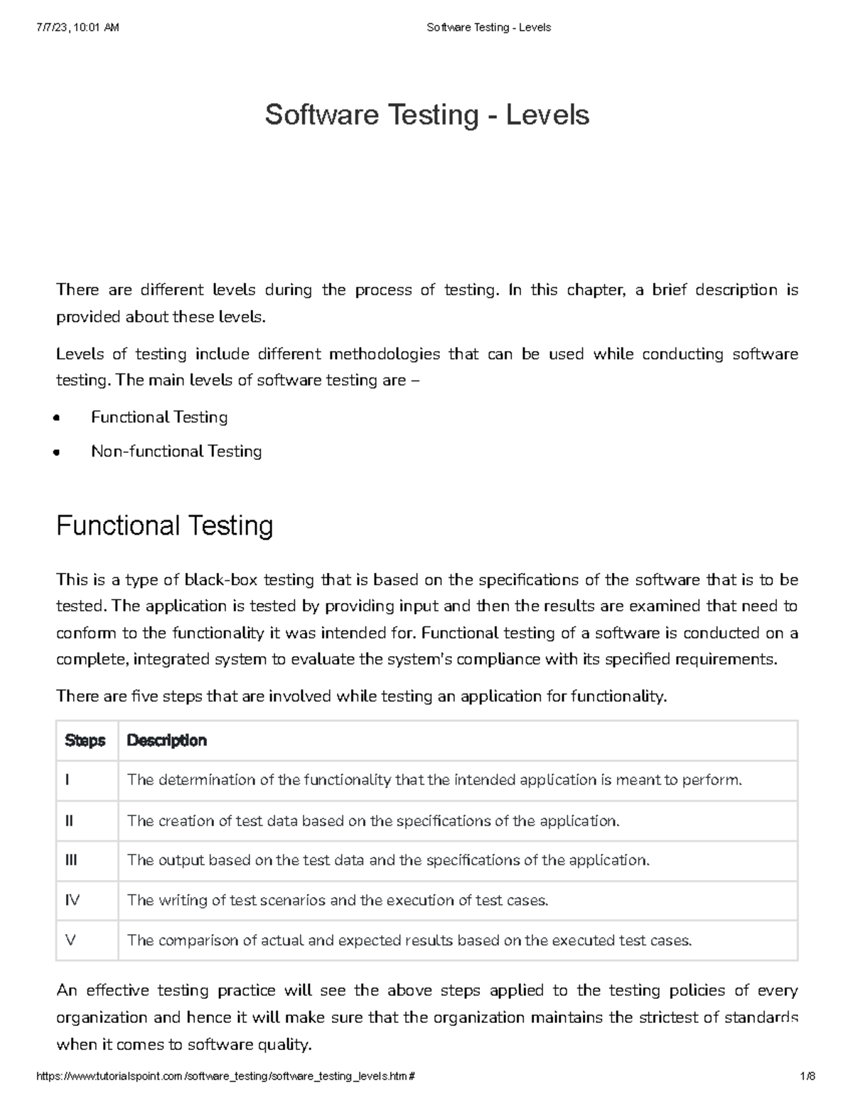 Software Testing Levels Software Testing Levels There Are Different Levels During The
