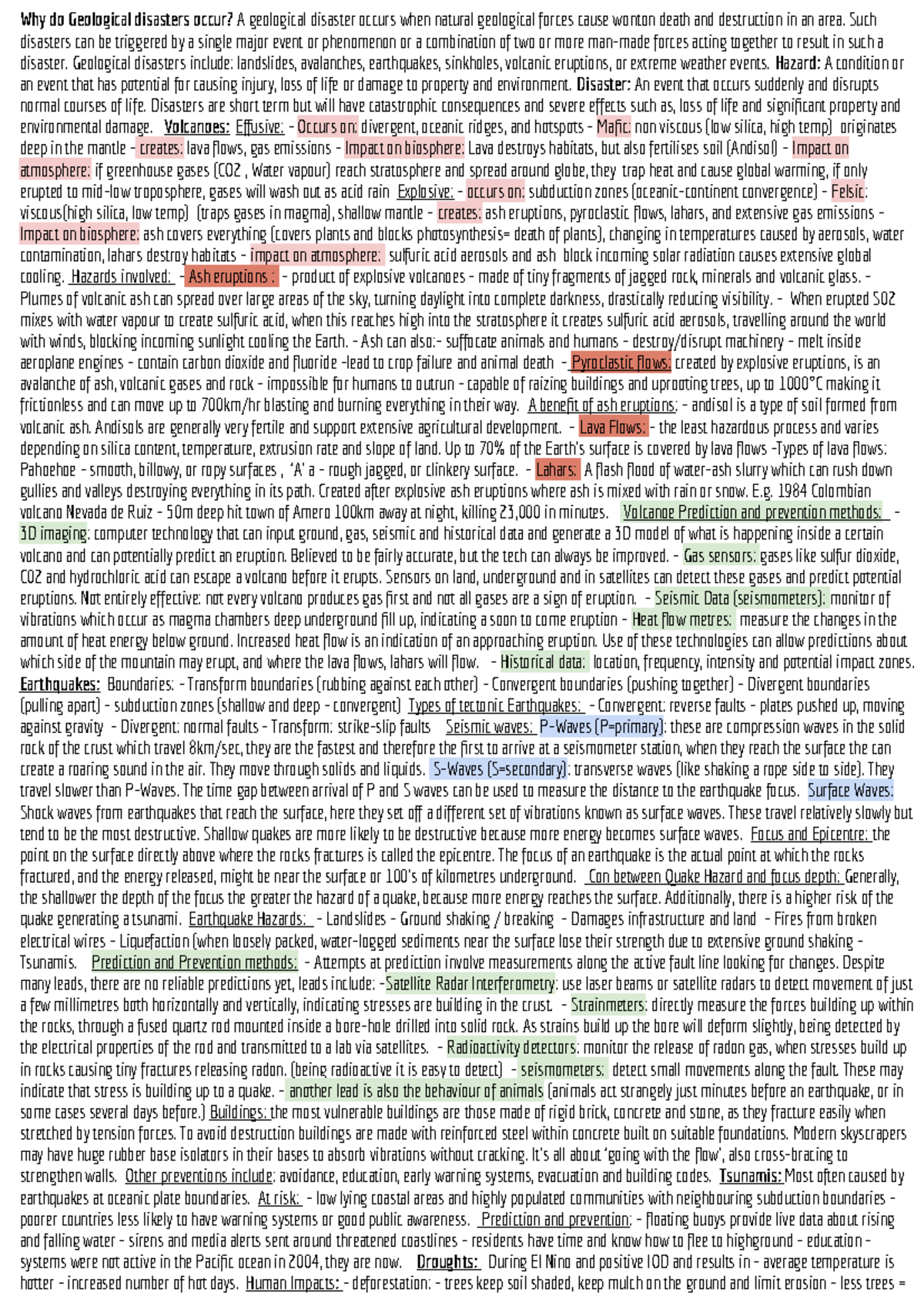 Earth Cheat Sheet - Why do Geological disasters occur? A geological ...