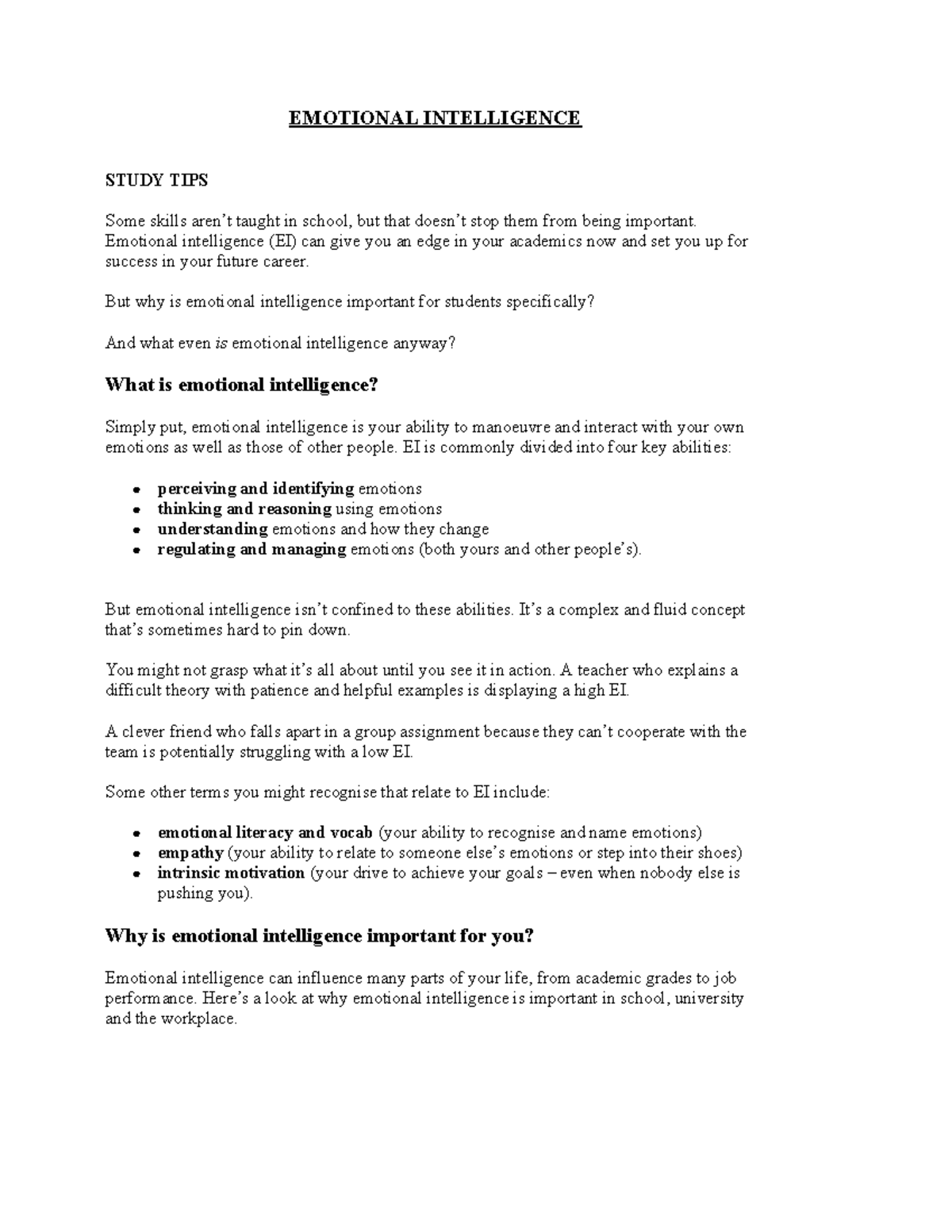 Emotional i Ntelligence 1st lecture - EMOTIONAL INTELLIGENCE STUDY TIPS ...