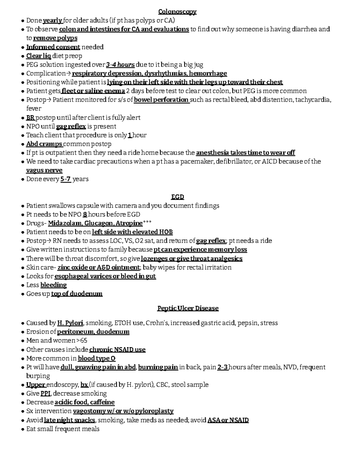 GI Presentation Notes - Colonoscopy Done yearly for older adults (if pt ...