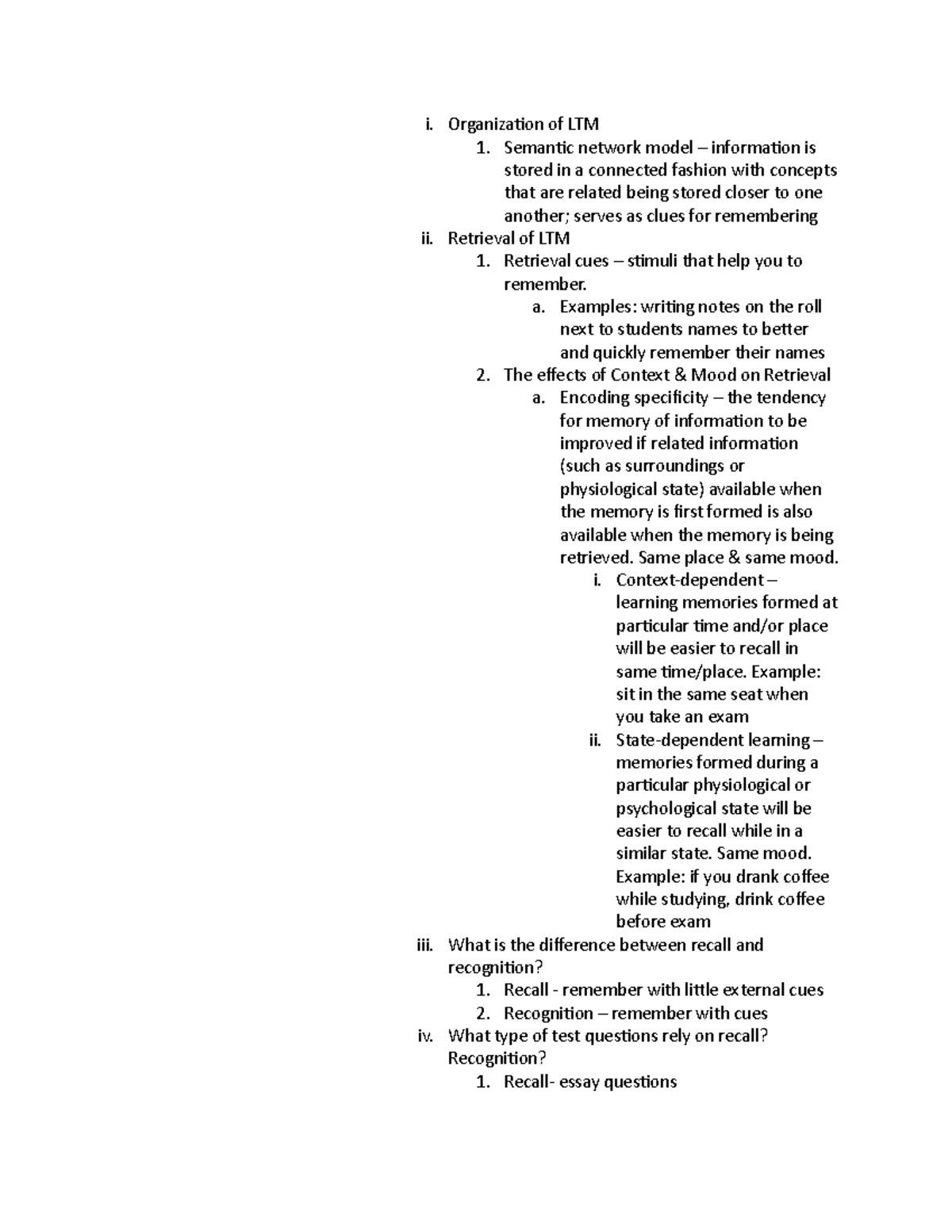 Ch. 2 (Psych 102) Part 10 - i. Organization of LTM 1. Semantic network ...