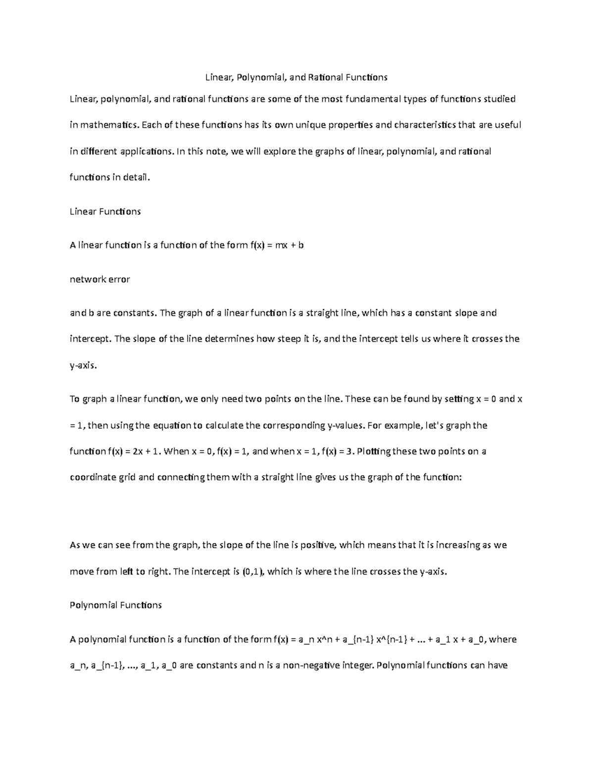 Linear, Polynomial and Rational Functions - Each of these functions has ...