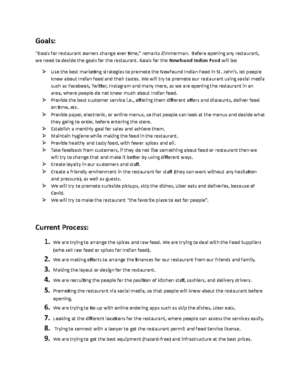 Goals m/c with answers - Goals: “Goals for restaurant owners change ...