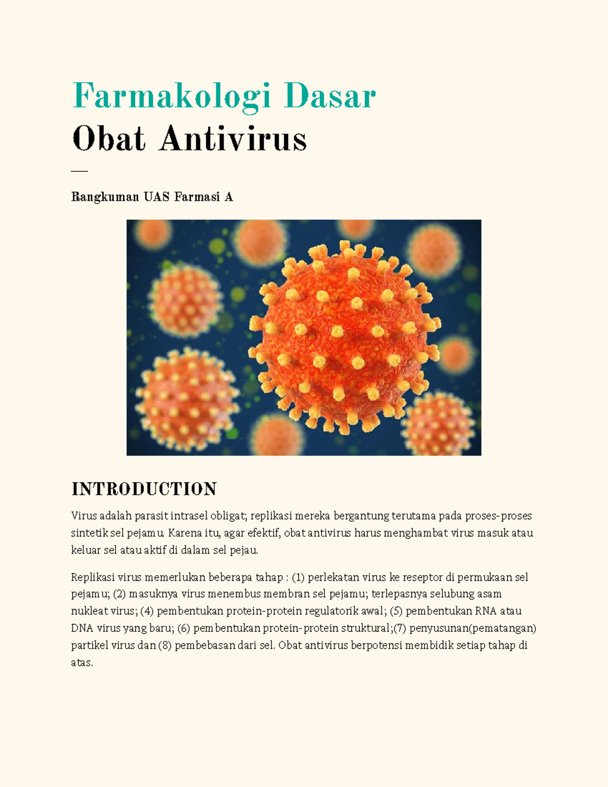 P14 Obat Antivirus-1-2 - Farmakologi Dasar Obat Antivirus ___ Rangkuman UAS Farmasi A ...