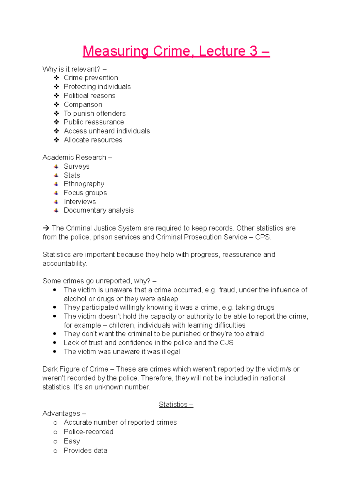 Measuring Crime - Lecture notes 3 - Measuring Crime, Lecture 3 – Why is ...