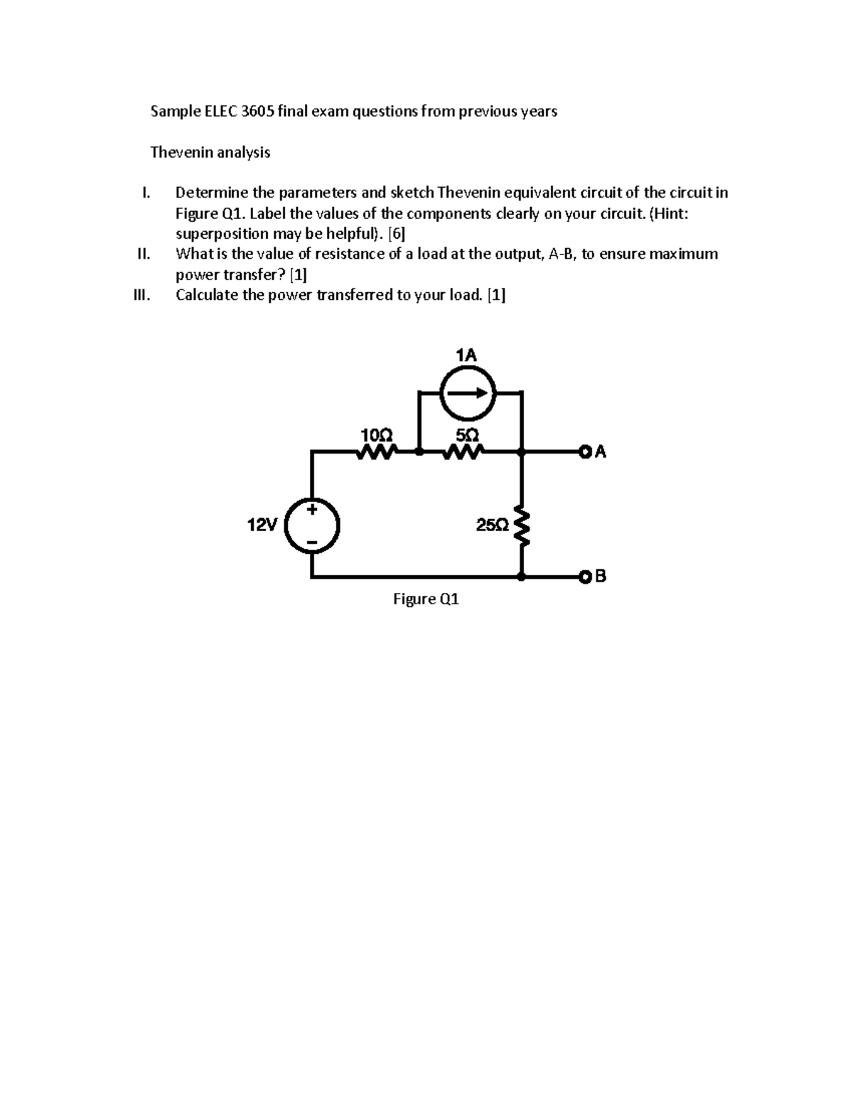 Final Samples - Sample ELEC 3605 final exam questions from previous years Thevenin analysis I ...