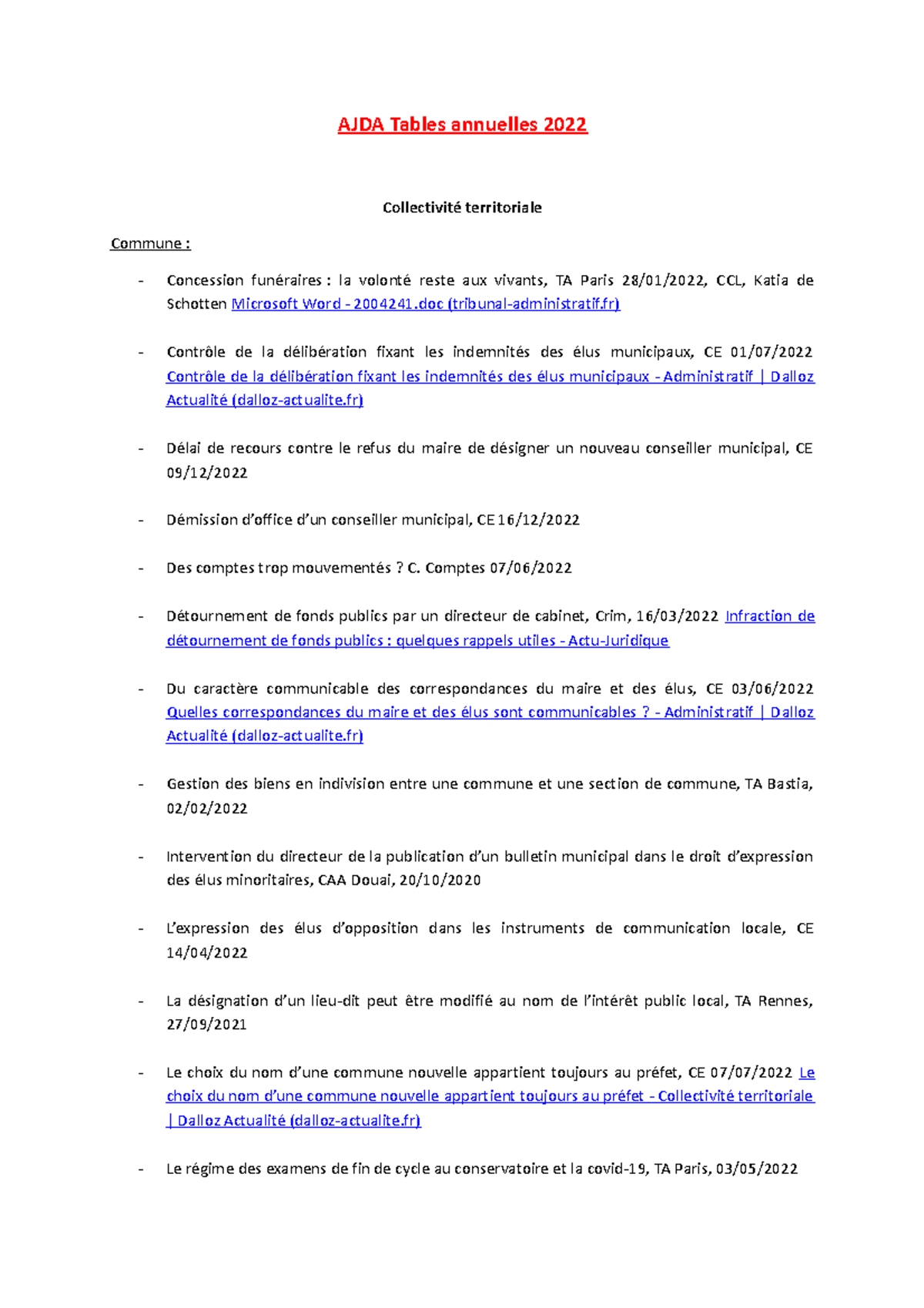 AJDA tables annuelles 2022 - AJDA Tables annuelles 2022 Collectivité ...
