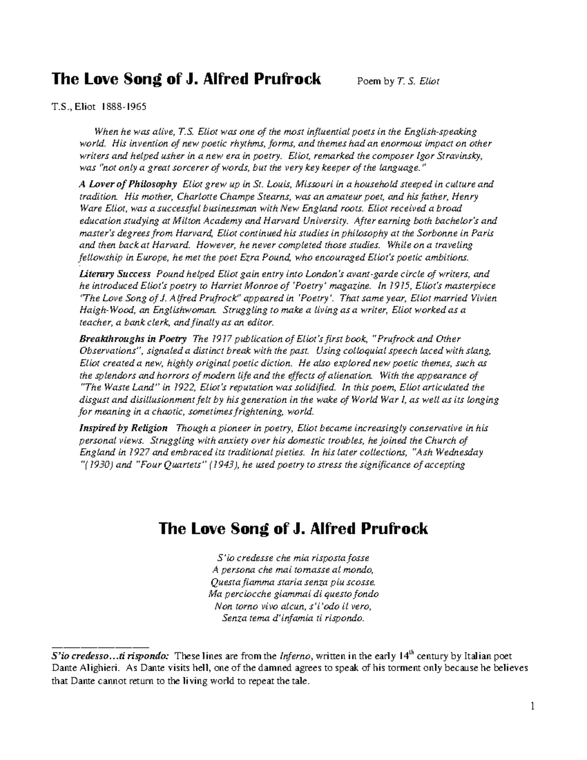 The Love Song of J. Alfred Prufrock - The Love Song of J. Alfred ...