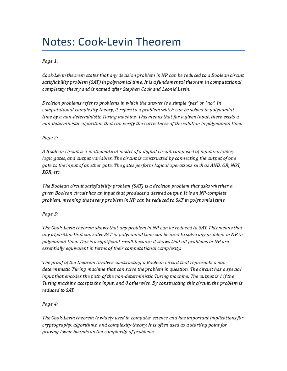 Lecture Notes Cook Levin Theorem Notes Cook Levin Theorem Page 1 Cook Levin Theorem