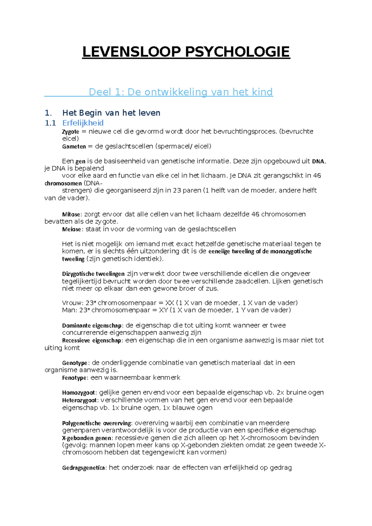 Levenslooppsychologie - LEVENSLOOP PSYCHOLOGIE Deel 1: De ontwikkeling ...