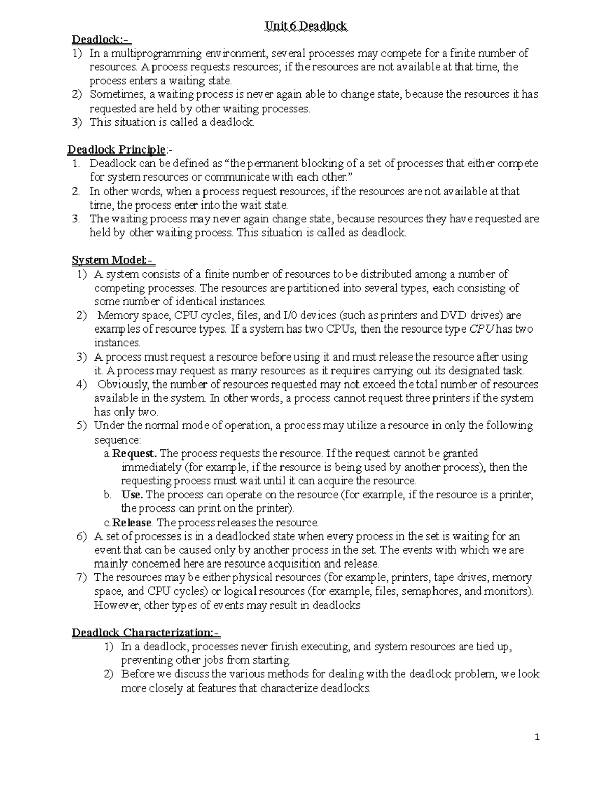 Unit 6 - getgtr - Unit 6 Deadlock Deadlock:- In a multiprogramming ...