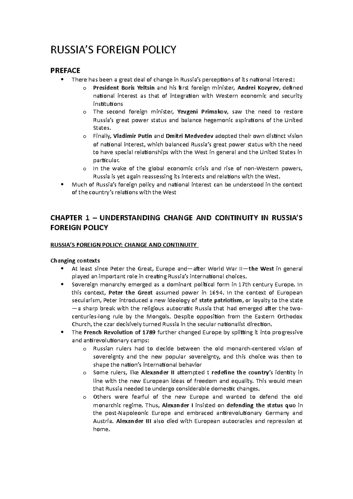 Russia's foreign policy - chapter 1 - RUSSIA’S FOREIGN POLICY PREFACE ...