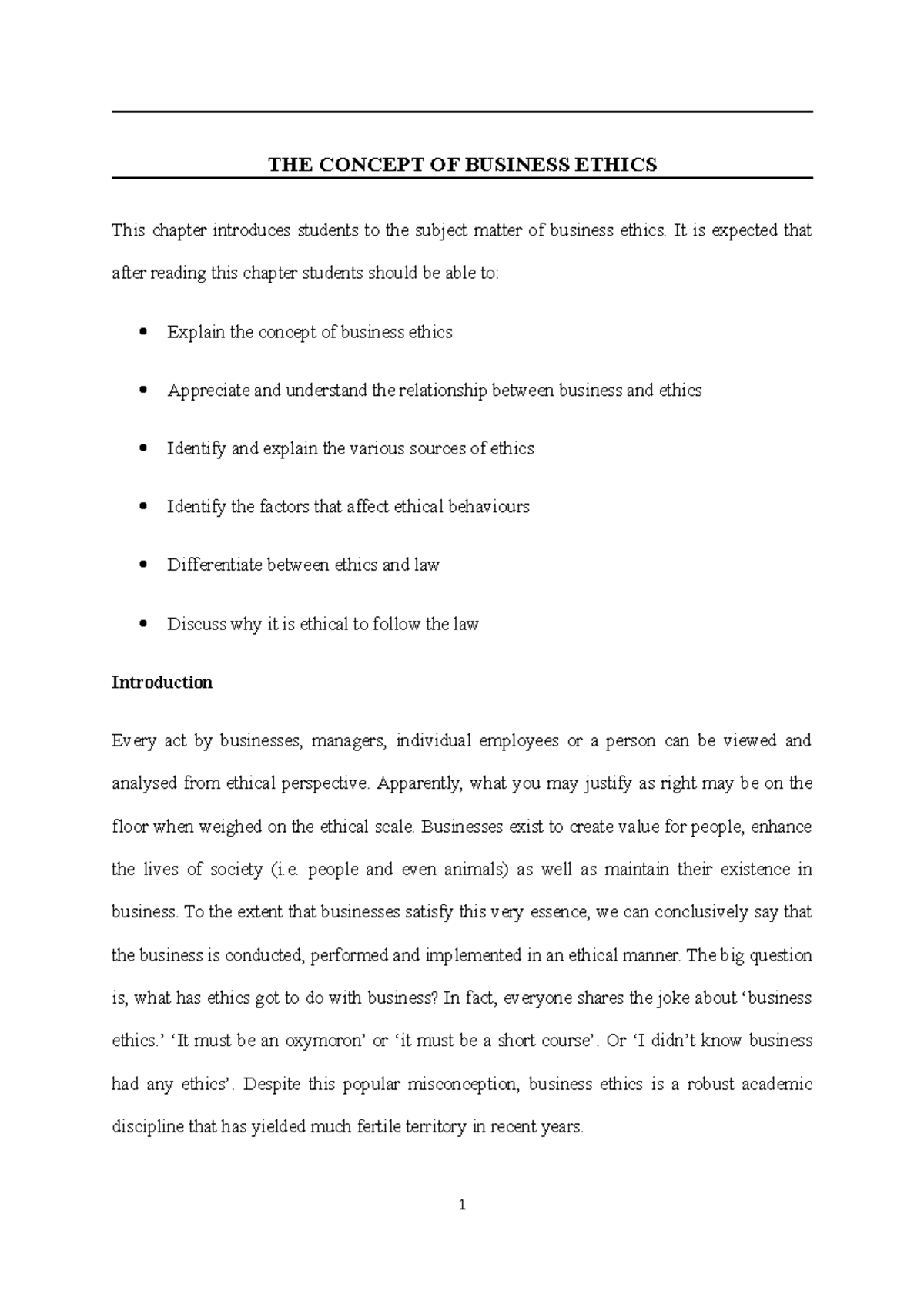 Business- Ethics - MODULE - THE CONCEPT OF BUSINESS ETHICS This chapter ...