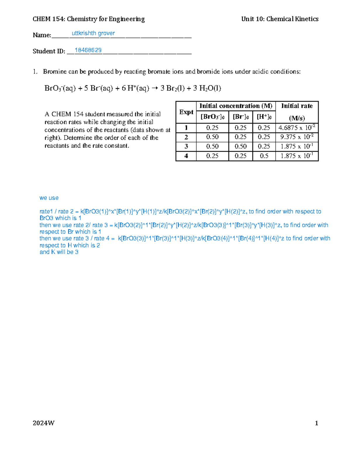 chemistry unit 10 answers - Name ...