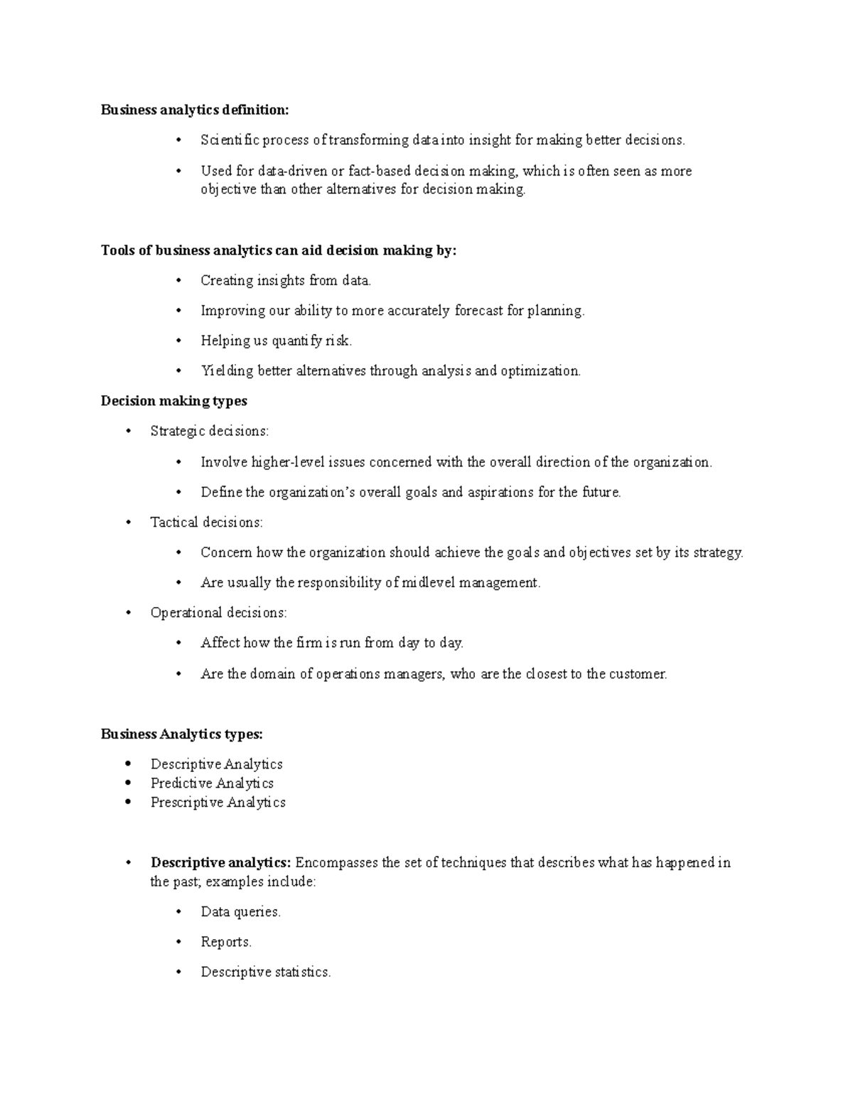 Study guide bussiness analytics - Business analytics definition ...