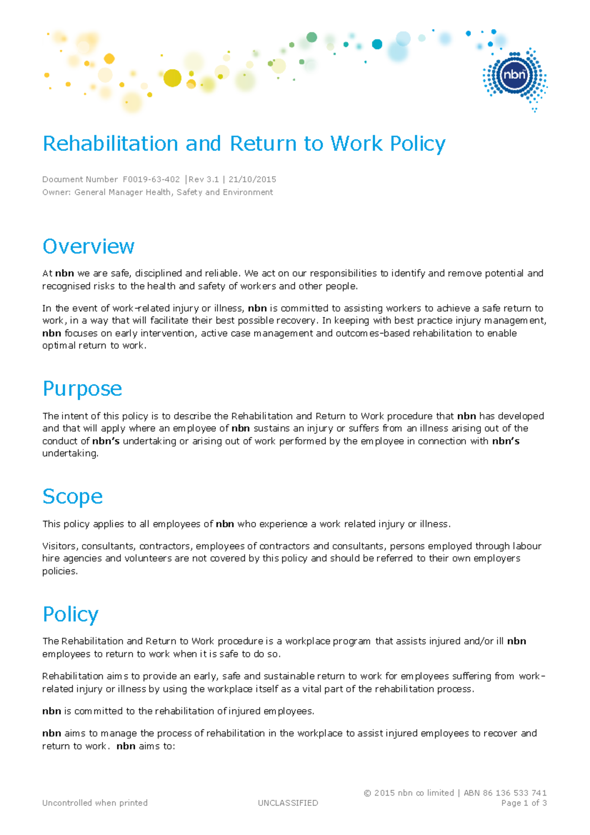 Rehabilitation and return to work policy - Rehabilitation and Return to ...