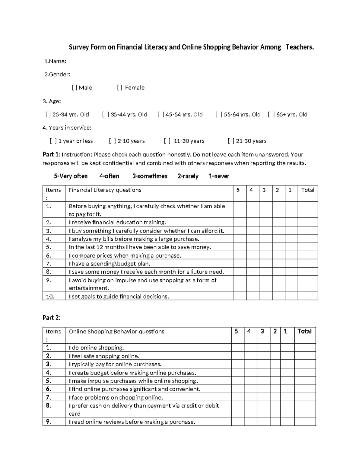 Thesis-survey castaneda - Survey Form on Financial Literacy and Online ...