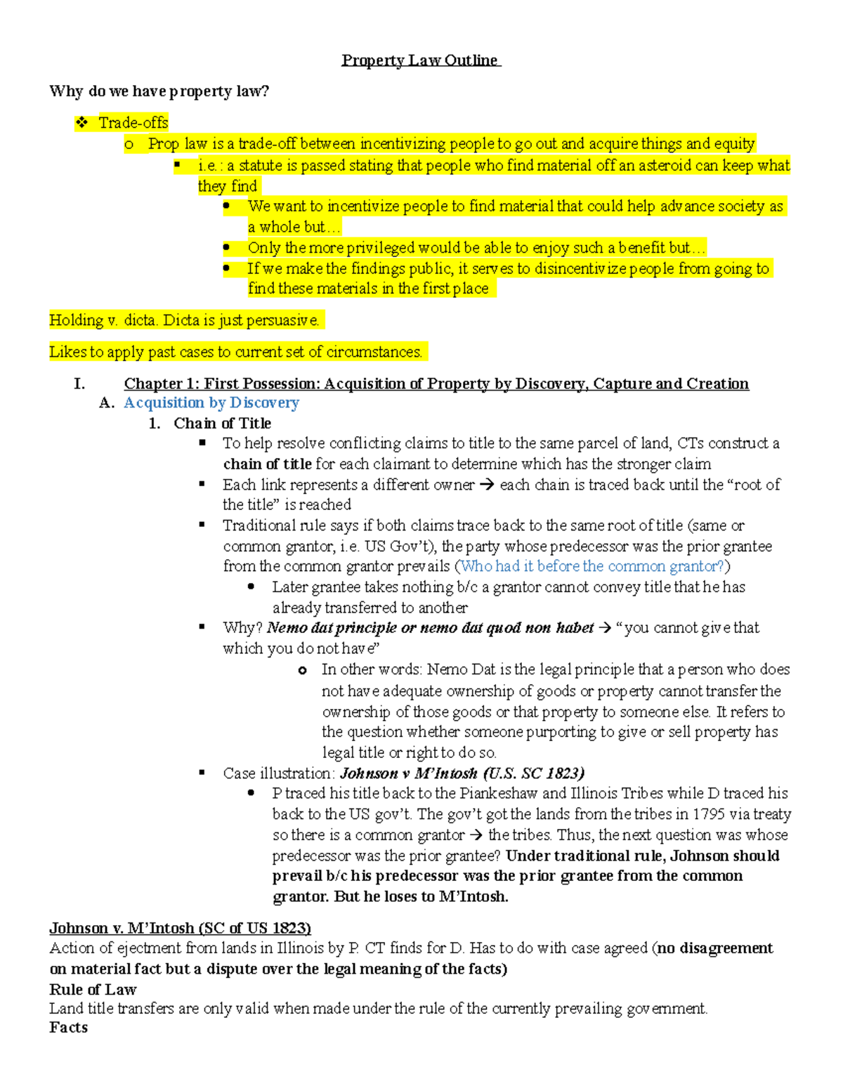 Property law outline - Property Law Outline Why do we have property law ...