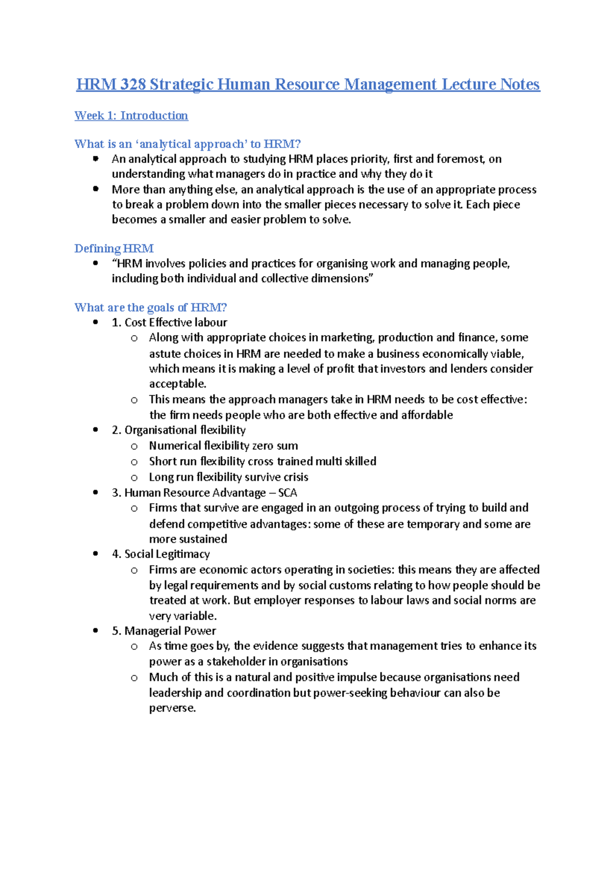 HRM 328 Lecture Notes - HRM 328 Strategic Human Resource Management ...
