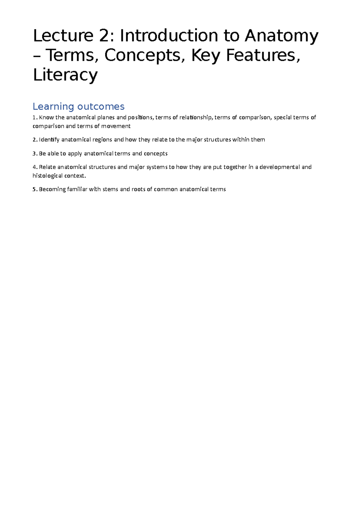 Lecture 2 - Anatomical Terminology - Lecture 2: Introduction to Anatomy ...