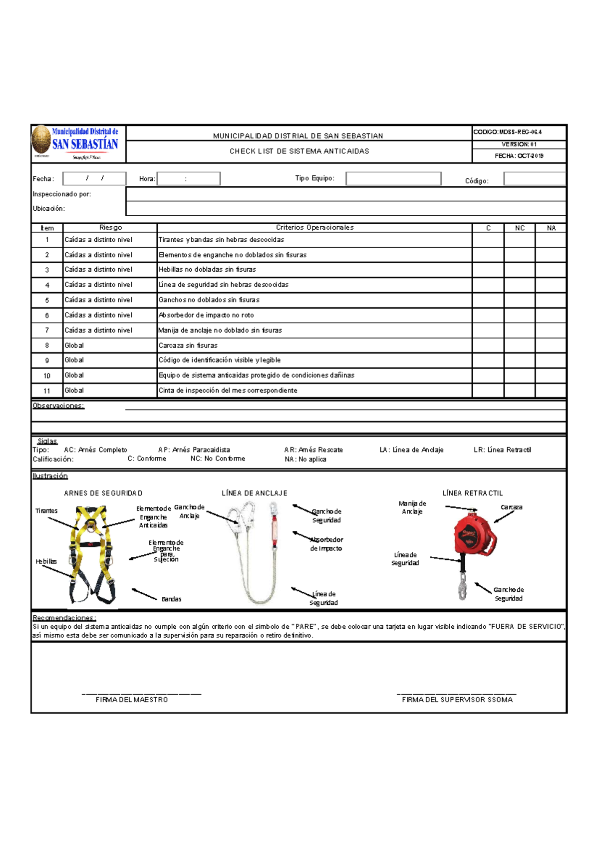 582830012 Check LIST Arnes - Fecha: Hora: : Inspeccionado por ...