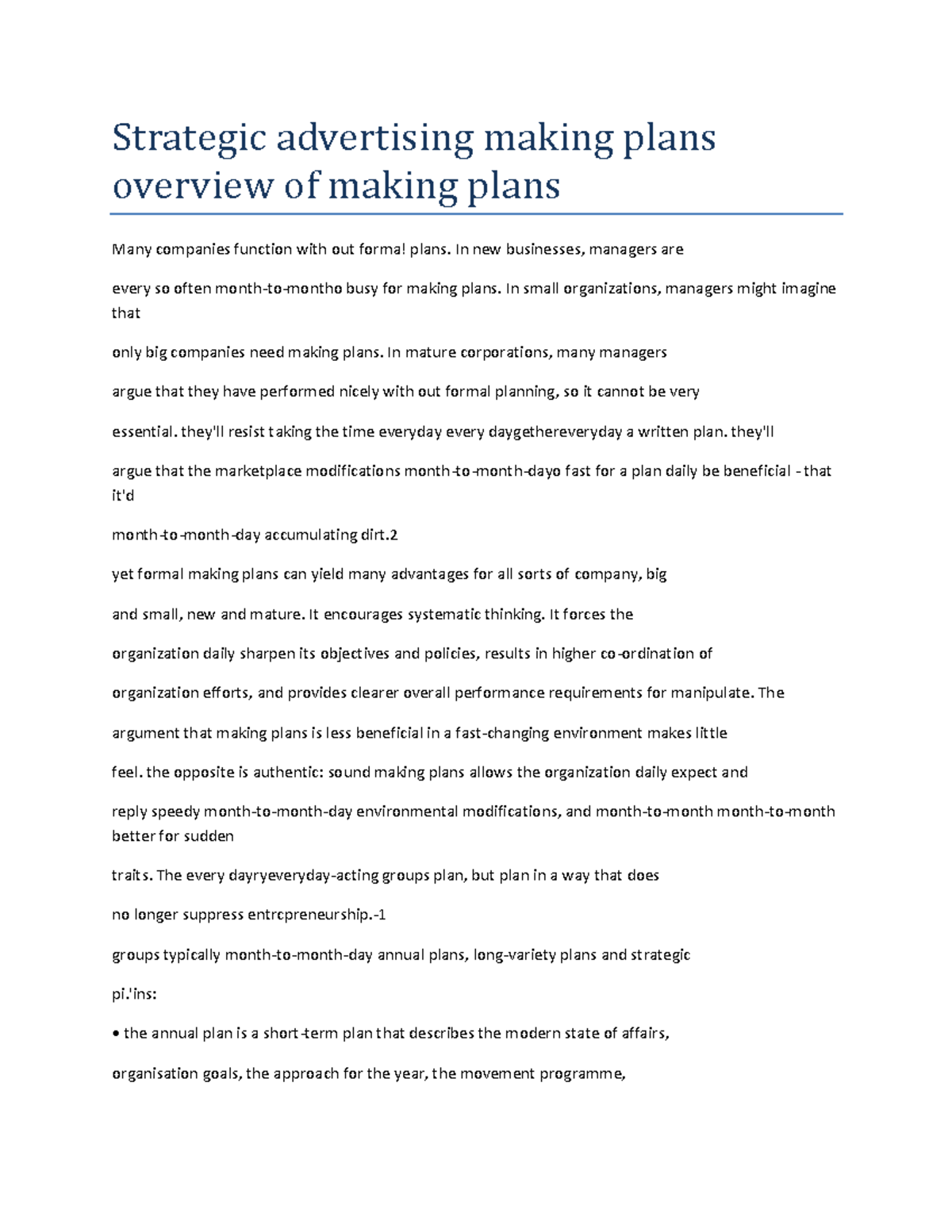 Strategic advertising making plans overview of making plans - Strategic ...