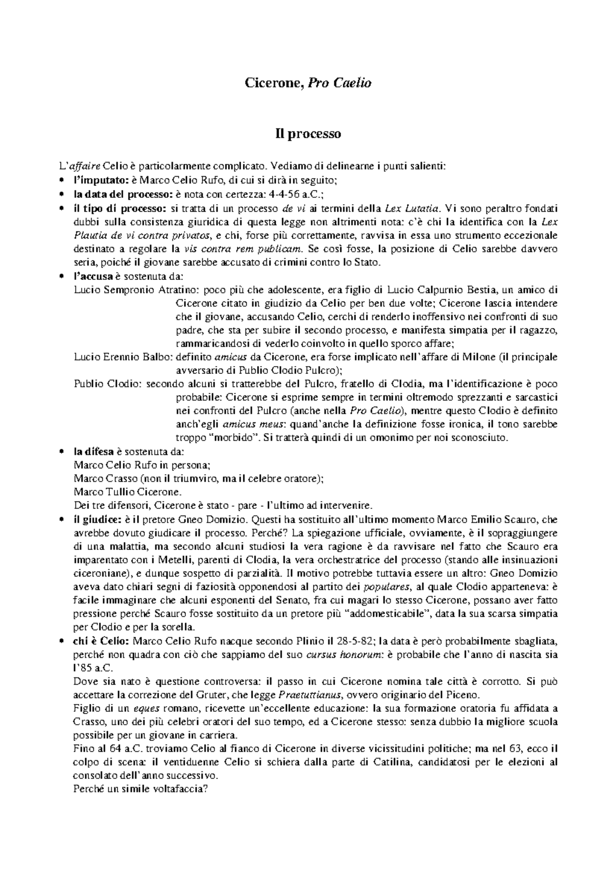 Pro Caelio Introduzione - Cicerone, Pro Caelio Il processo L’ affaire ...