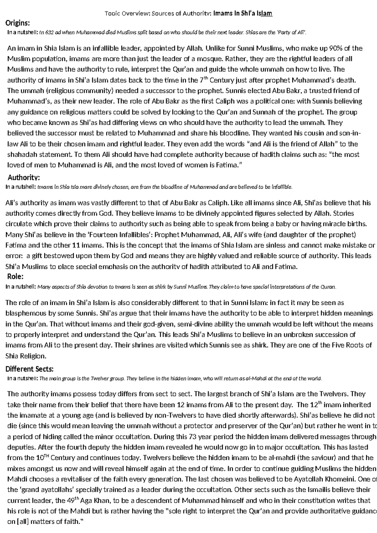 Authority - Imams - Topic Overview: Sources of Authority: Imams in Shi ...