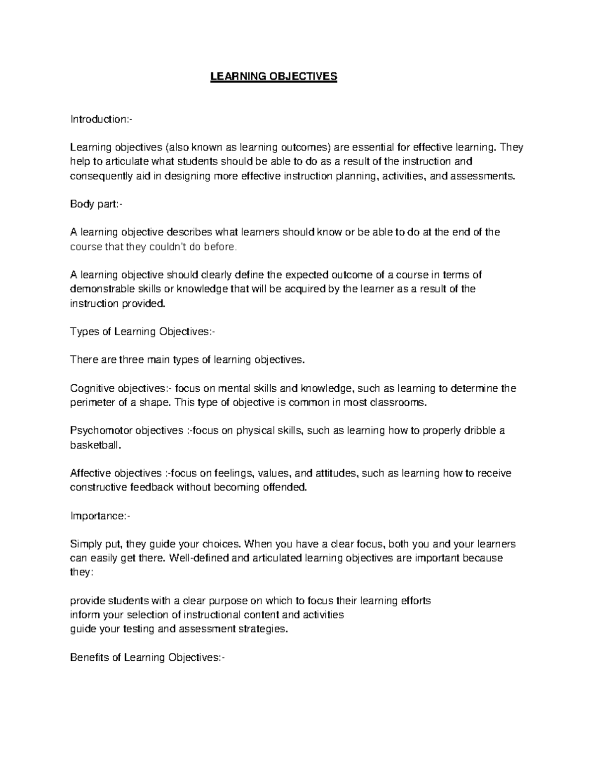 Organisational behaviour- Learning Objectives - LEARNING OBJECTIVES ...