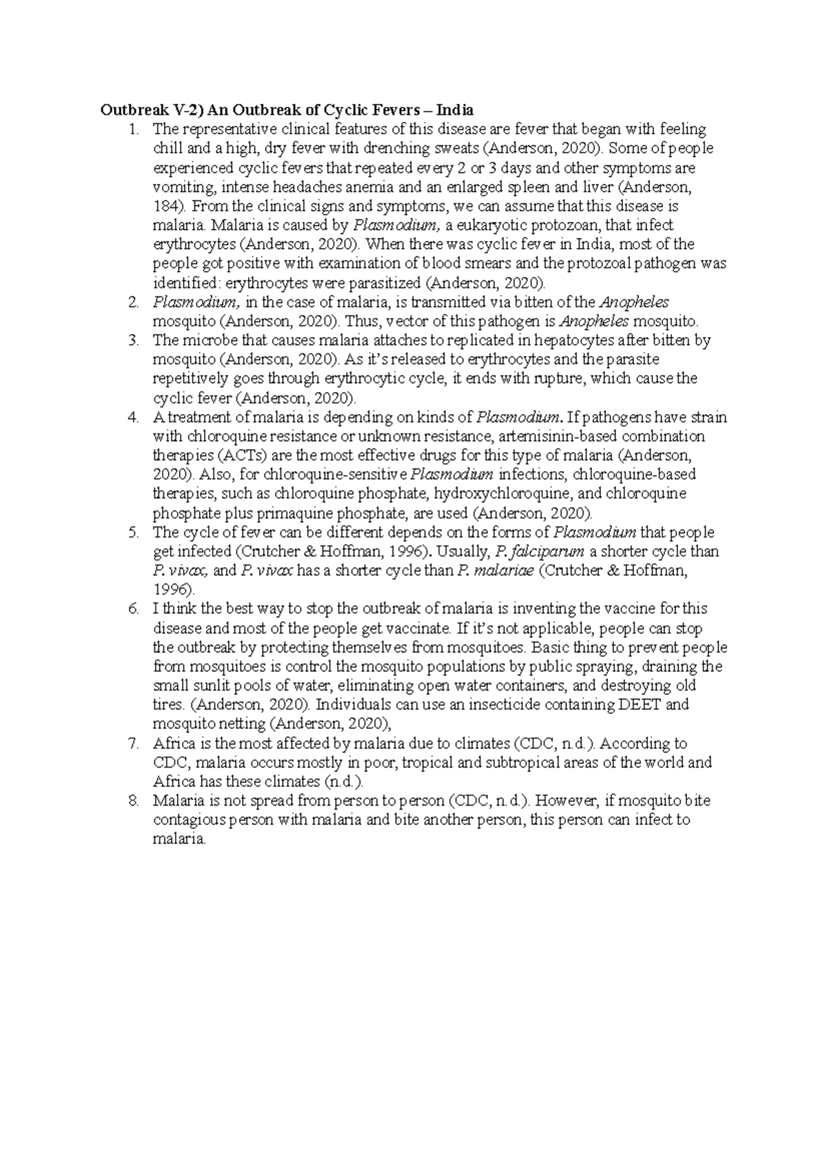Week4 Case Study - Outbreak V-2) An Outbreak of Cyclic Fevers – India 1 ...