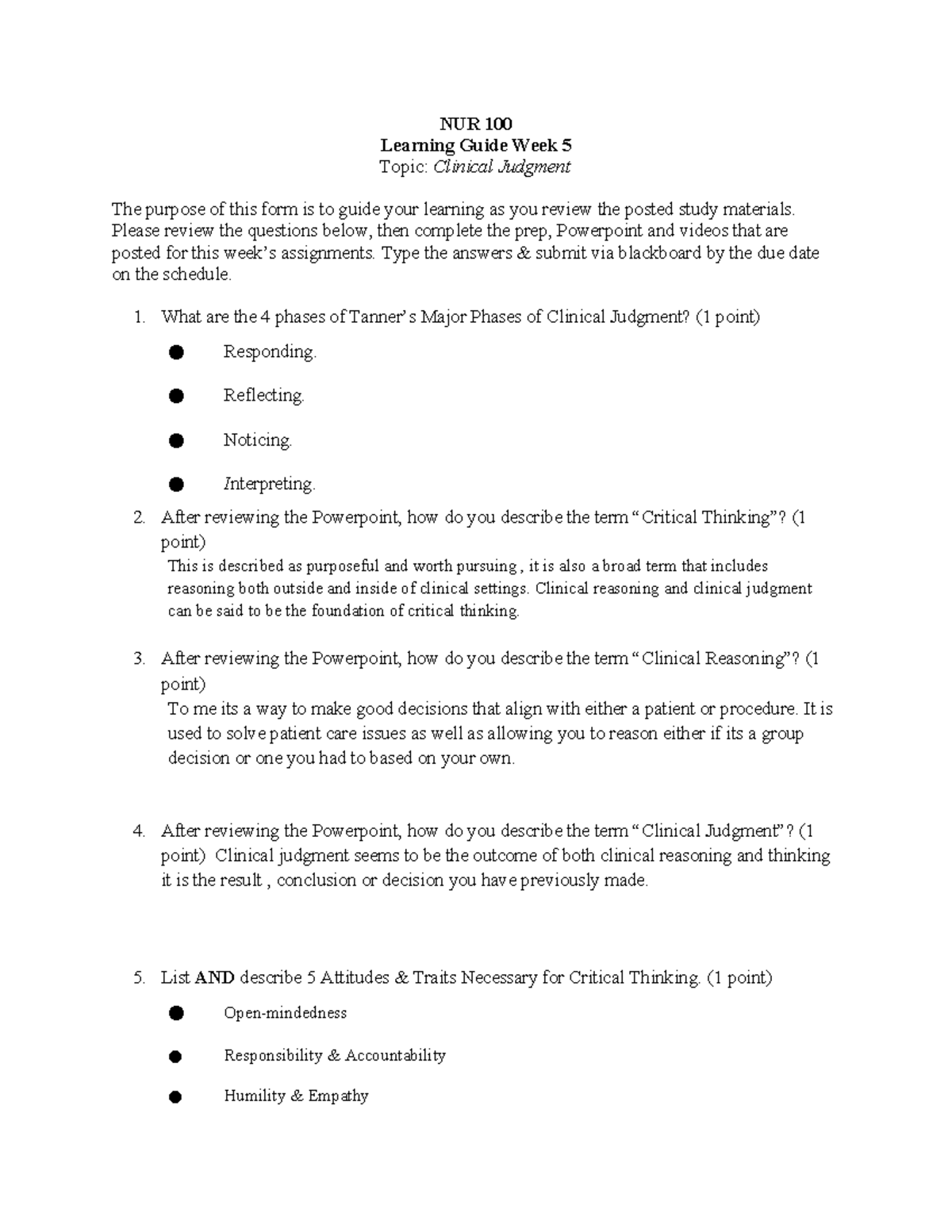 NUR 100 Learning Guide Week 5 V3 - NUR 100 Learning Guide Week 5 Topic ...