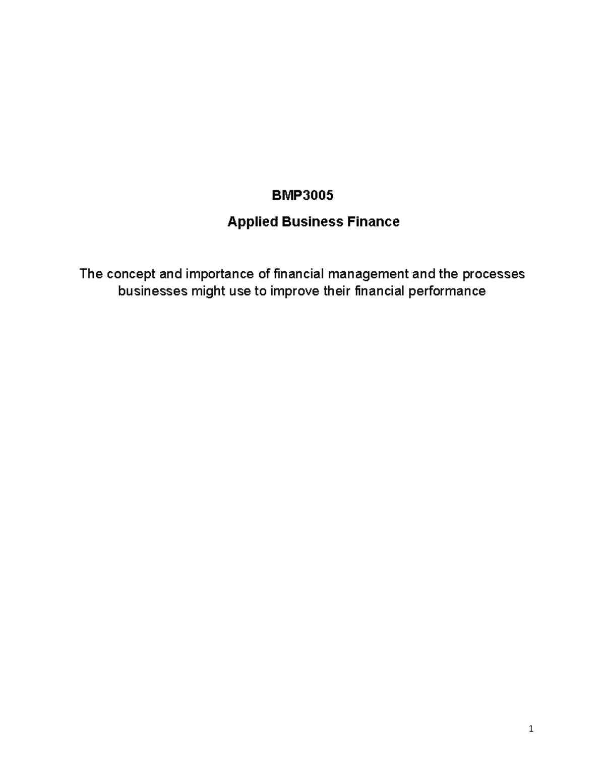 Applied business finance assignment - BMP Applied Business Finance The ...