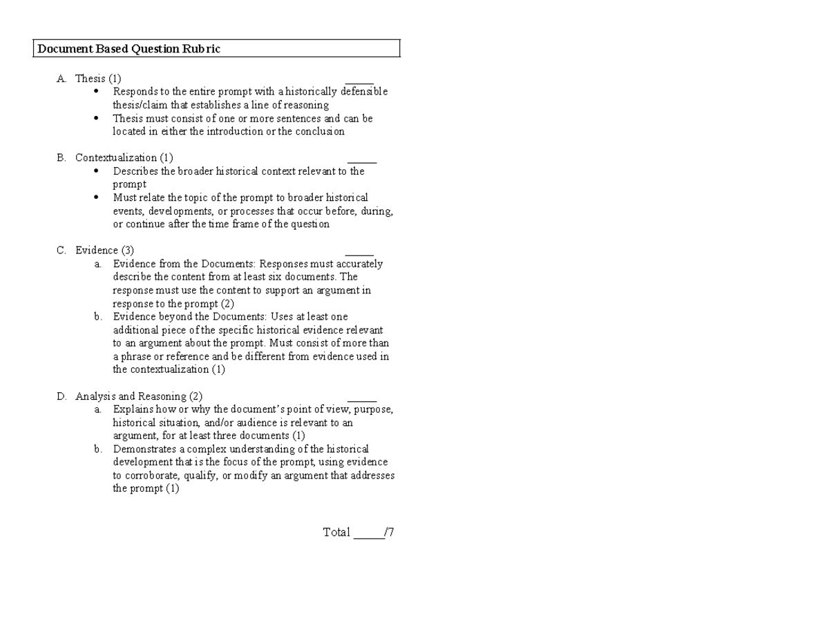 Apwh Dbq Rubric