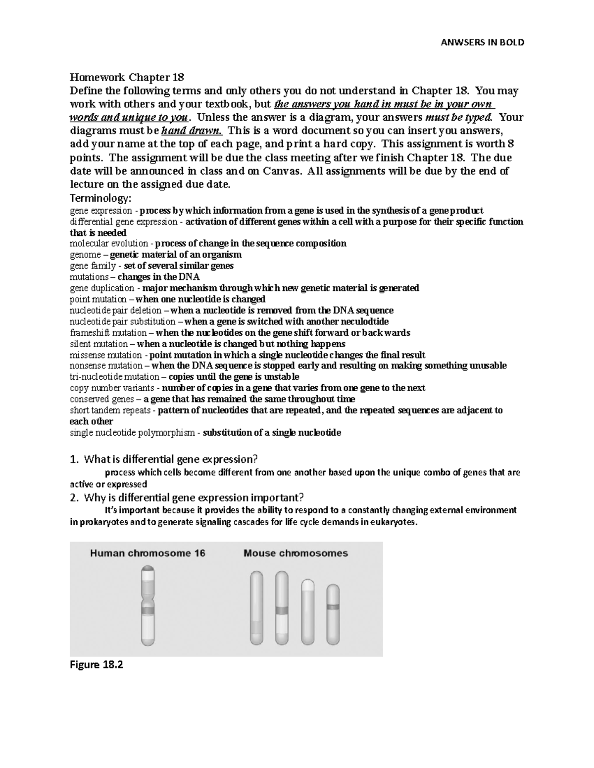 Homework Assignment Chapter 18 - ANWSERS IN BOLD Homework Chapter 18 ...