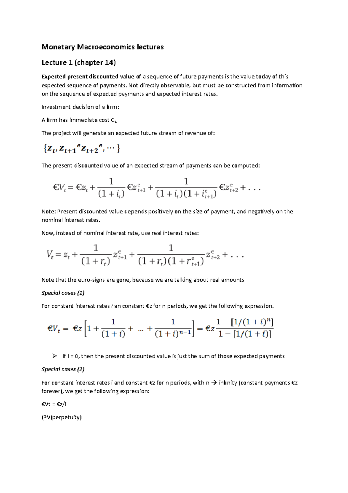 Monetary Macroeconomics Lectures Monetary Macroeconomics Lectures Lecture 1 Chapter 14