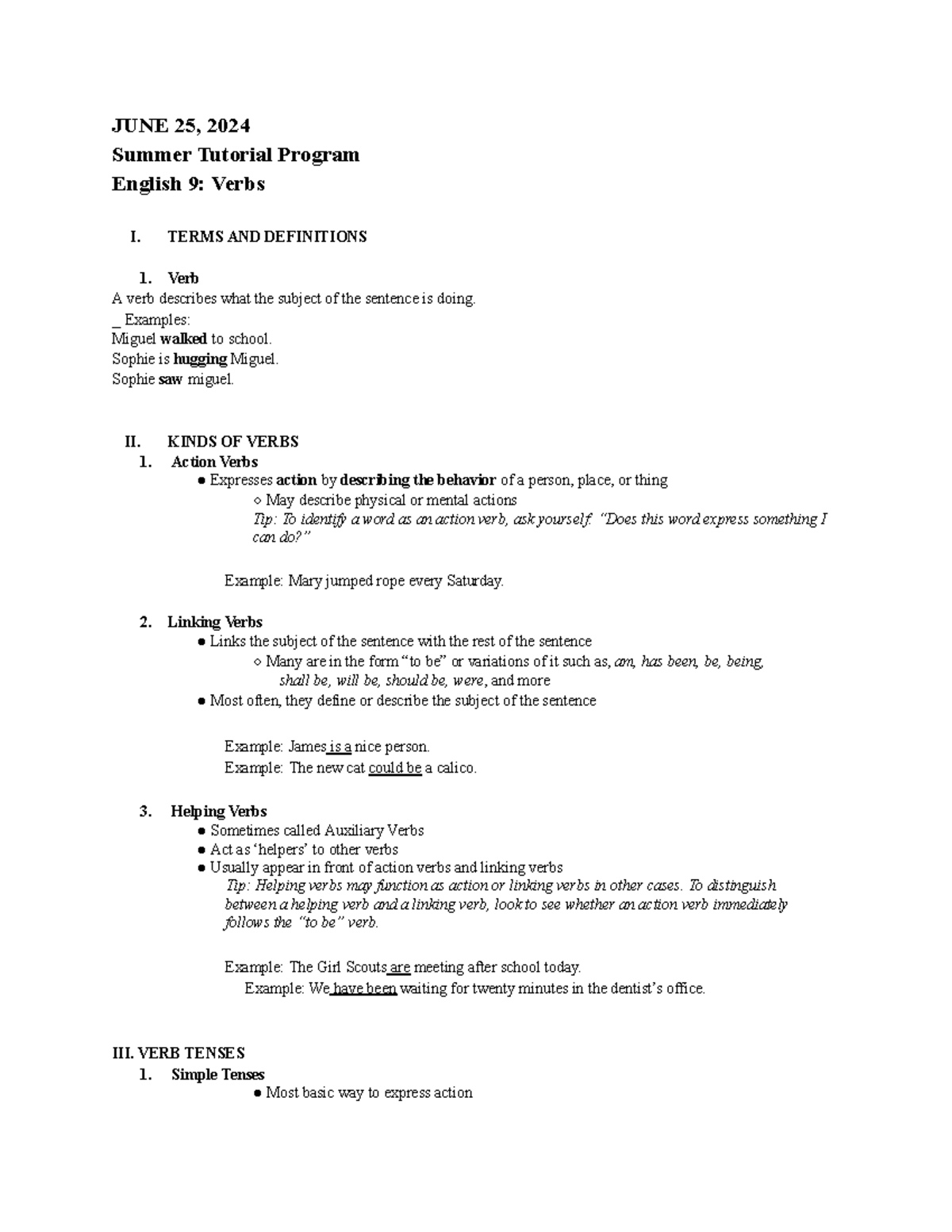 [WEEK 2] - Verbs - Aaaaaaaaaaaaaa - JUNE 25, 2024 Summer Tutorial ...